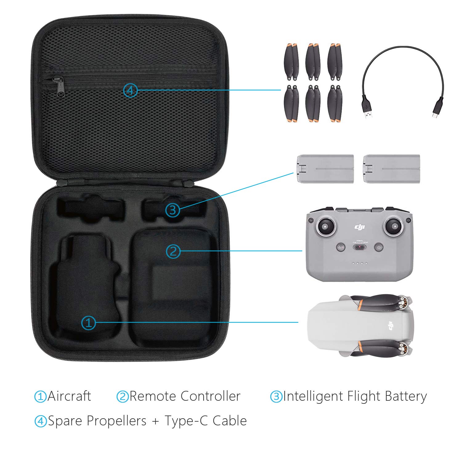 SKYWARDTEL Carrying Case for DJI Mini 2/Mini 4K Drone Case Hard Shell Storage Bag Compatible with DJI Mini 2 Drone and Other Accessories with Propeller Protectors and Control Stick Cove