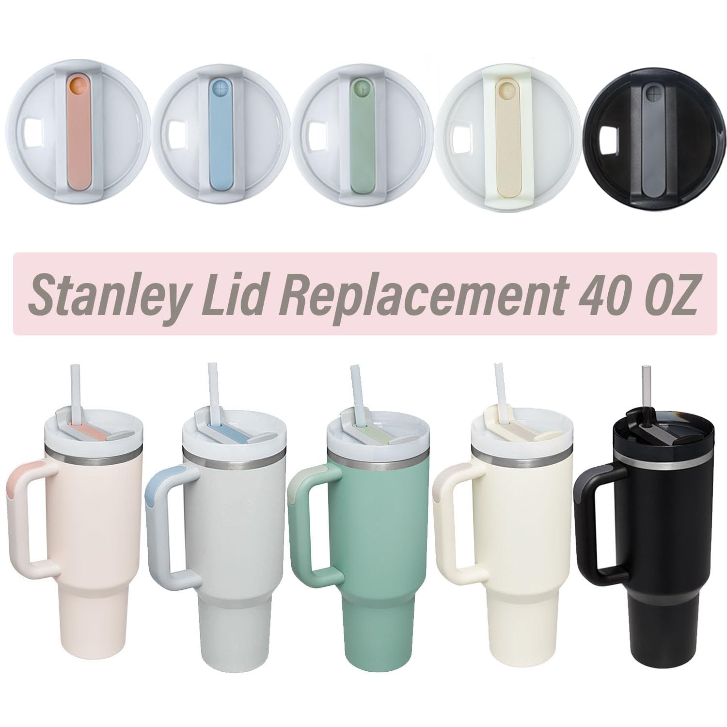 40oz Tumbler Lid for Stanley, Spill Proof Splash Resistant Tumbler Covers,Replacement cover for Stanley Cup Accessory(2 pack) (Fog, 40oz)
