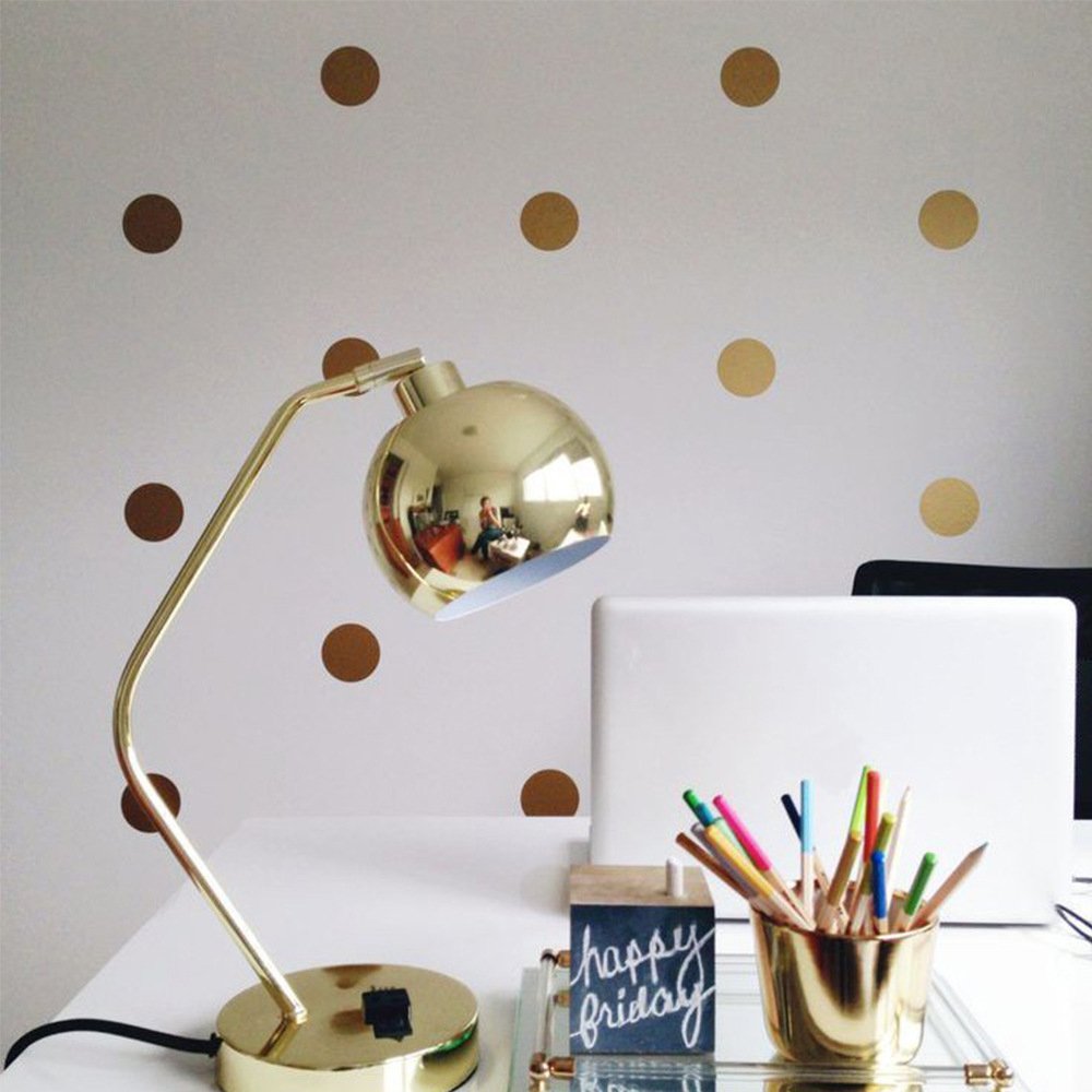 Easy Peel & Stick Gold Wall Decal Dots, 1.2inch (216 Decals) Safe on Paint Walls Removable Metallic Vinyl Polka Dot Decor, Round Circle Art Glitter Stickers, Paper Sheet Room Set