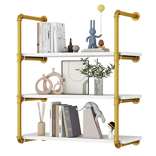 AZERPIAN Floating Shelves Wall Shelf Bathroom Shelving Mounted Industrial Pipe Shelf 3 Tier Ladder Shelves Wall Decor for Bedroom Living Room Wine Bar & Dorm, White