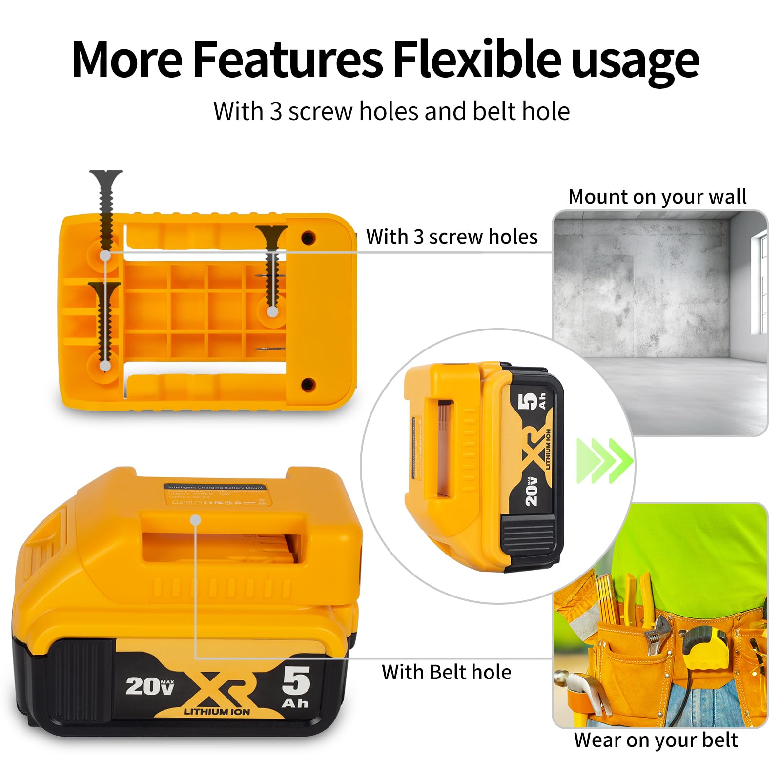 Battery Adapter Compatible with Dewalt 18V/20V Battery Adaptor with USB Charger & Type-C PD Power Source Charger for 20v 18V MAX Lithium Battery(Adapter Only)
