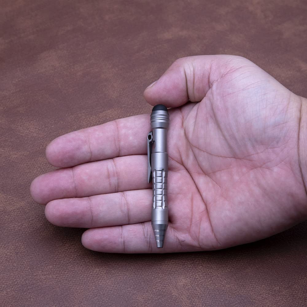 TACRAY Titanium Stylus Mini Pen, Bolt Action Small Pen with Branded Lamy Refill, Pocket Clip EDC Pen for Touch Screens