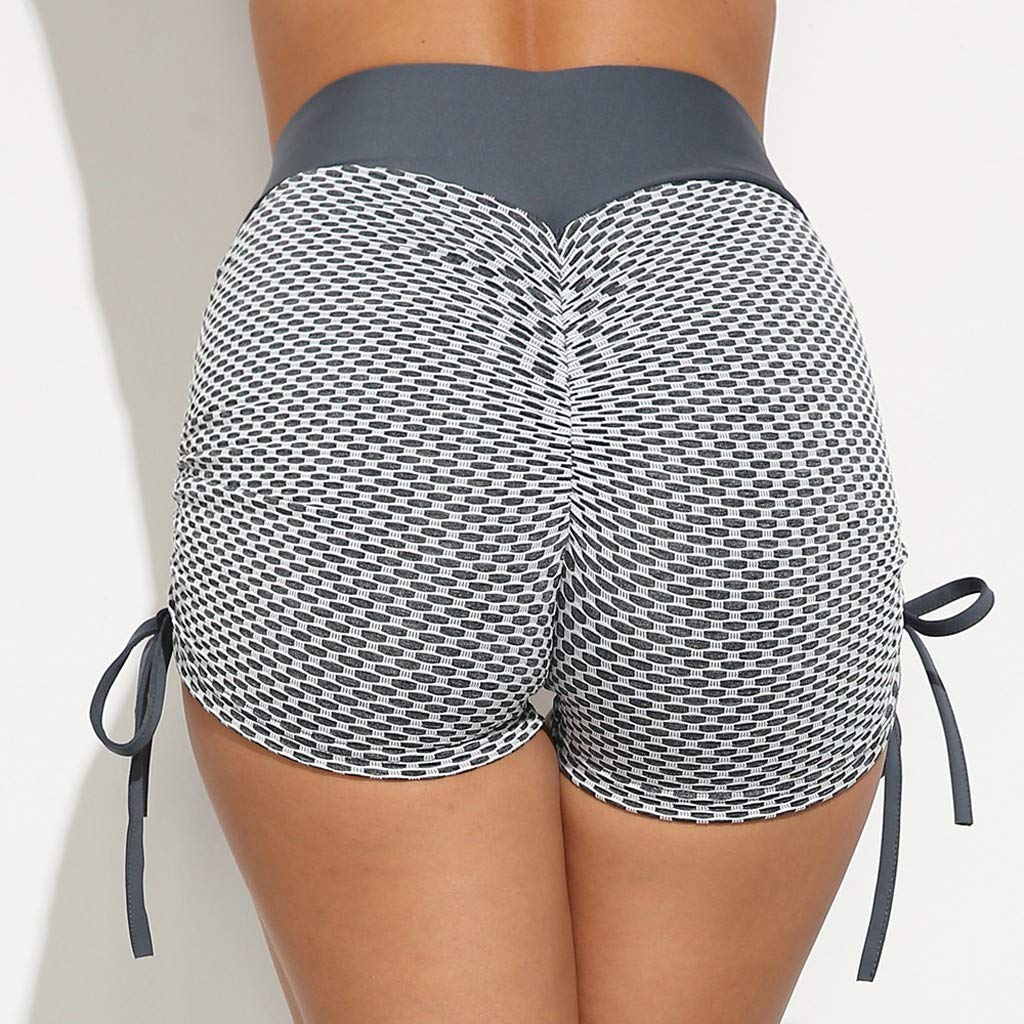 Bblulu Womens Butt Lifting Yoga Shorts with Side Drawstring High Waisted Hot Pants Gym Running Textured Tights Biker Shorts