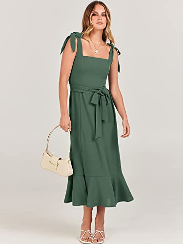 ANRABESS Women's Elegant Bridesmaid Dresses Square Neck Ruffle Split Midi Formal Dress for Wedding Guest Cocktail Party 2023 Gradution Prom Evening Night Dresses 893shenlv-L Green