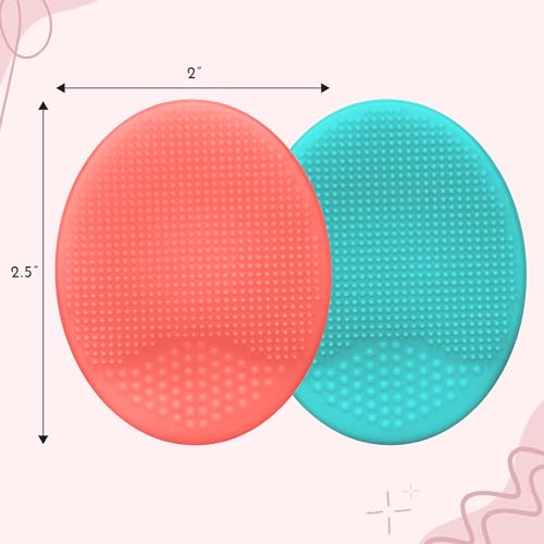 S&T INC. Face Scrubber for Skin Care, Silicone Face Exfoliator, 2 Pack, Coral/Teal