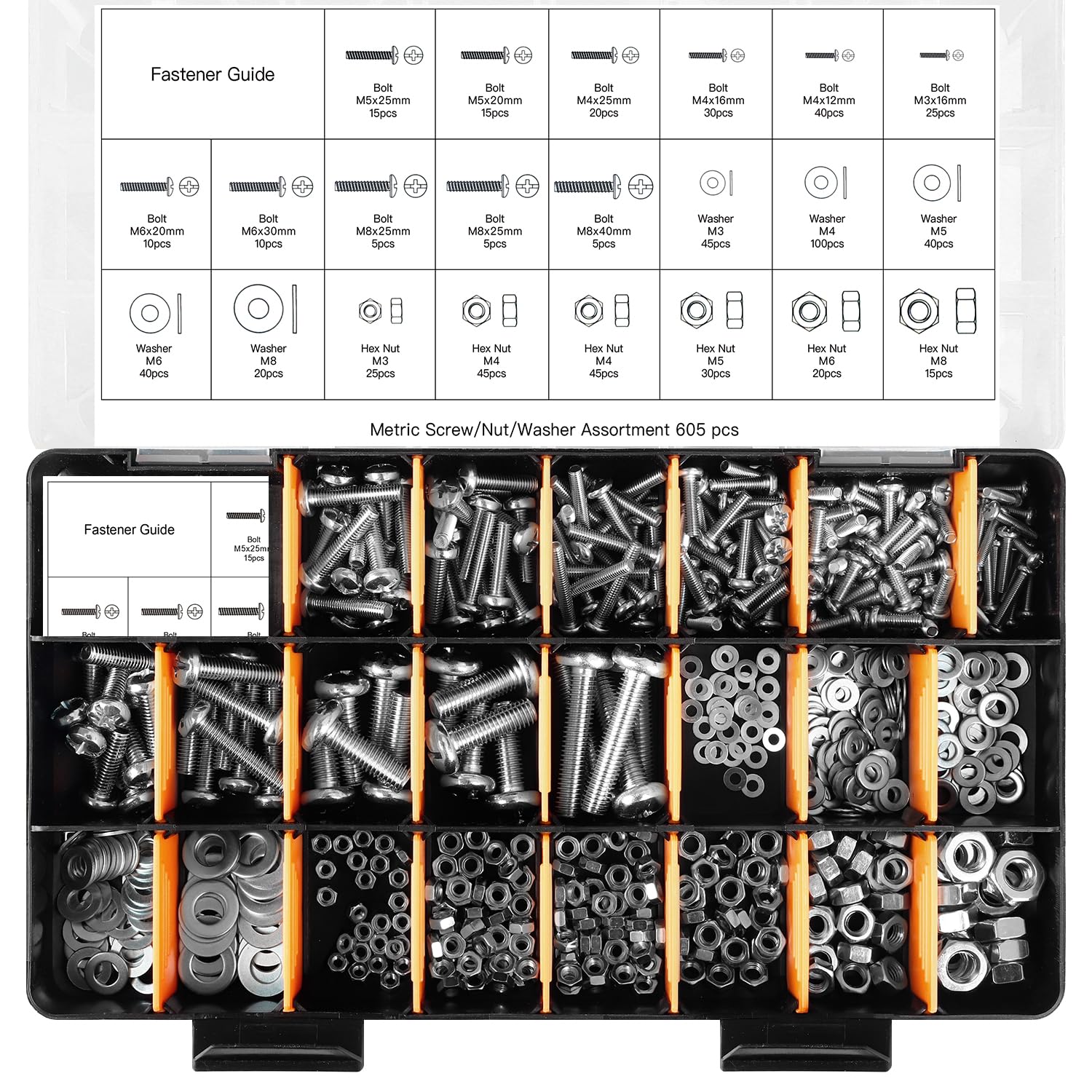 HongWay 2000pcs Hardware Assortment Kit, Nuts and Bolts Assortment Kit with 64 Sizes Bolts, Nuts & Washers Assortment and Metal & Wood Screw Organizer (3 Trays)