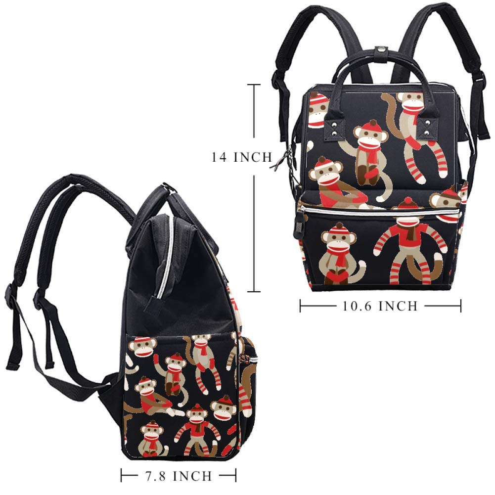 Christmas Sock Monkey Diaper Tote Bags Mummy Backpack Large Capacity Nappy Bag Nursing Traveling Bag for Baby Care