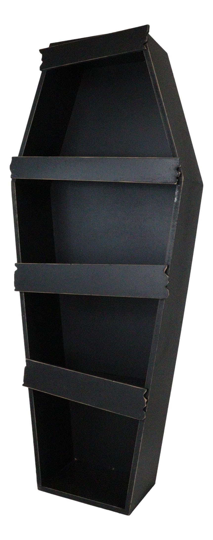 Ebros Gothic Graveyard Creepy Oddity Light Duty Black Coffin Casket Cabinet Shelving Display Wall Hanging Floating MDF Wood Shelf with 4 Tiers 30" Tall 12.5" Wide
