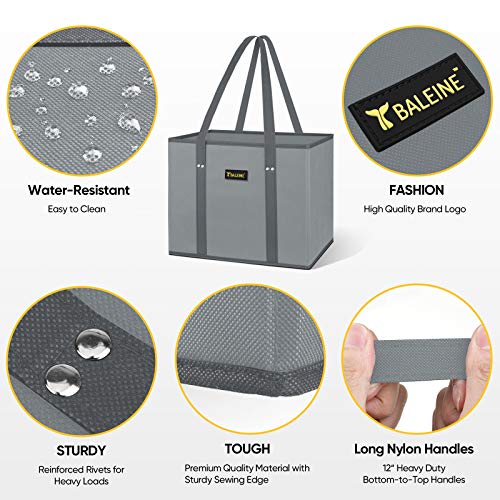 BALEINE 3Pk Reusable Grocery Bags, Foldable Shopping Bags for Groceries with Reinforced Bottom & Handles (Reindeers)