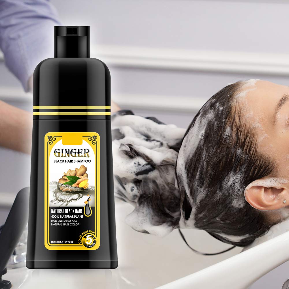 Ginger Black Semi-Permanent Hair Dye Shampoo, Instant 30-Day Color Matter, Completes in 5 Minutes - 500ml (Ginger Fragrance)