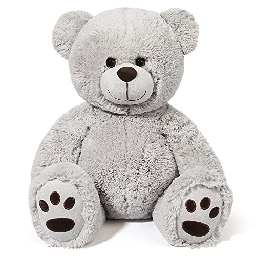 LotFancy Teddy Bear Stuffed Animal, 20 inch Gray Stuffed Bear Plush Toy, with Cute Footprints, Gift for Kids Baby Toddlers on Baby Shower, Birthday, Christmas, Valentine's Day, Easter Decoration