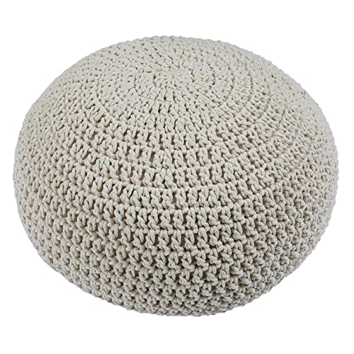 BALEMAUE Unstuffed Pouf Cover, Bean Bag Chair,Handmade Knitted Pouf, Round Cotton Braid Hand Knitted Pouf, Knitted Ottoman Pouf Foot Rest, Handmade Home Decor (White)
