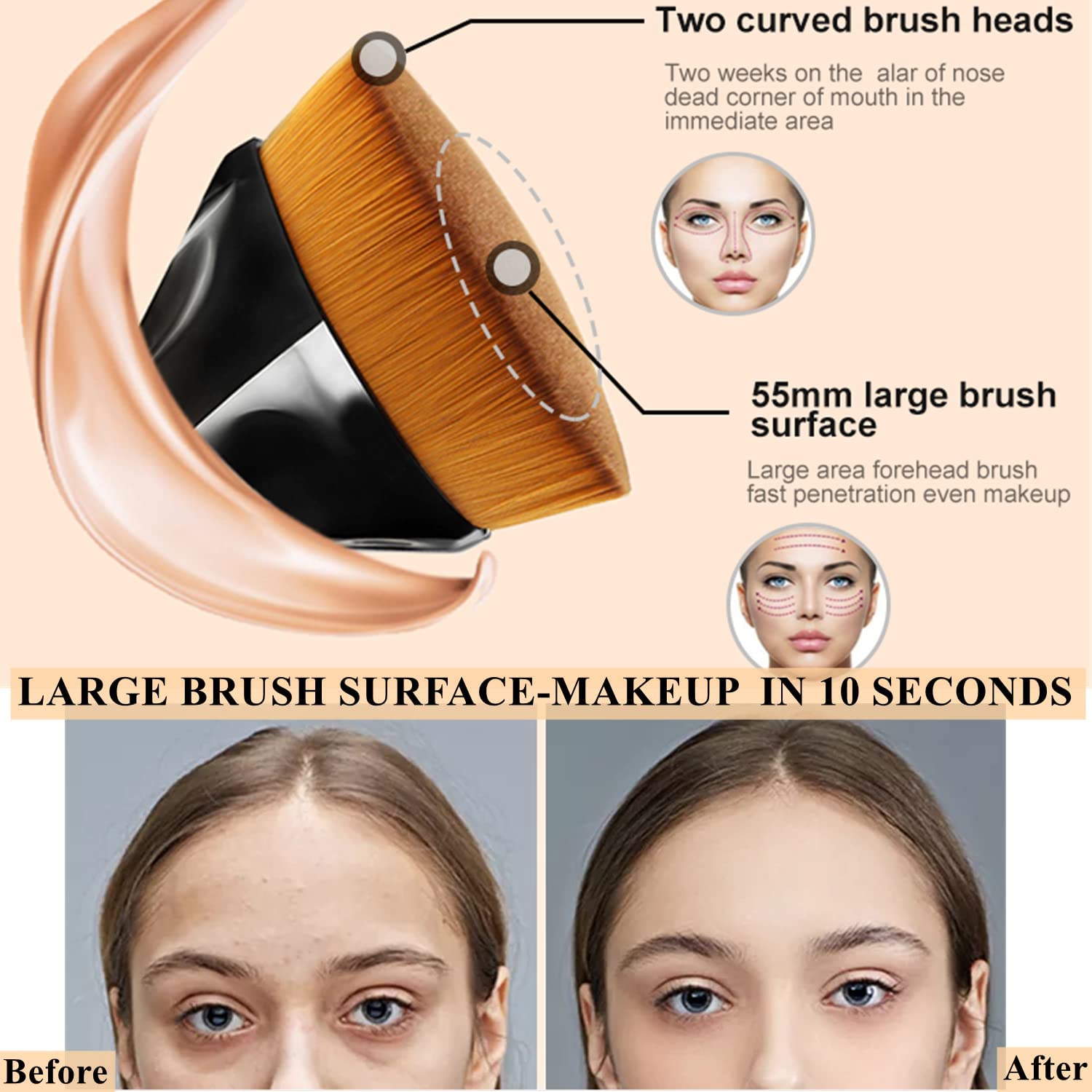 3 Pcs Foundation Makeup Brush,Kabuki Blush Foundation Brush for Blending Liquid, Cream or Flawless Powder Cosmetics with Bonus Protective Case