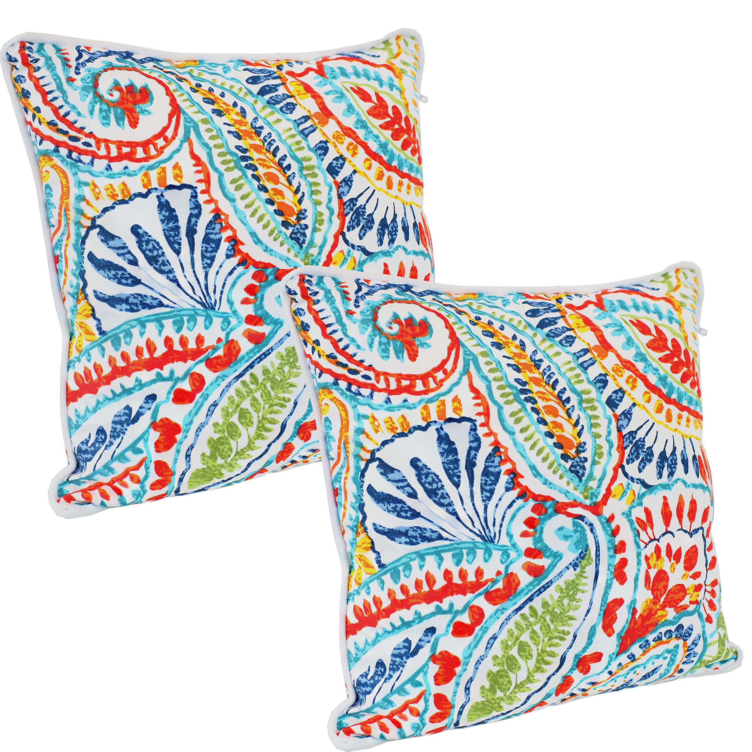 Sunnydaze 16-Inch Square Decorative Outdoor Throw Pillows - Set of 2 - Bold Paisley - for Indoor and Outdoor Use