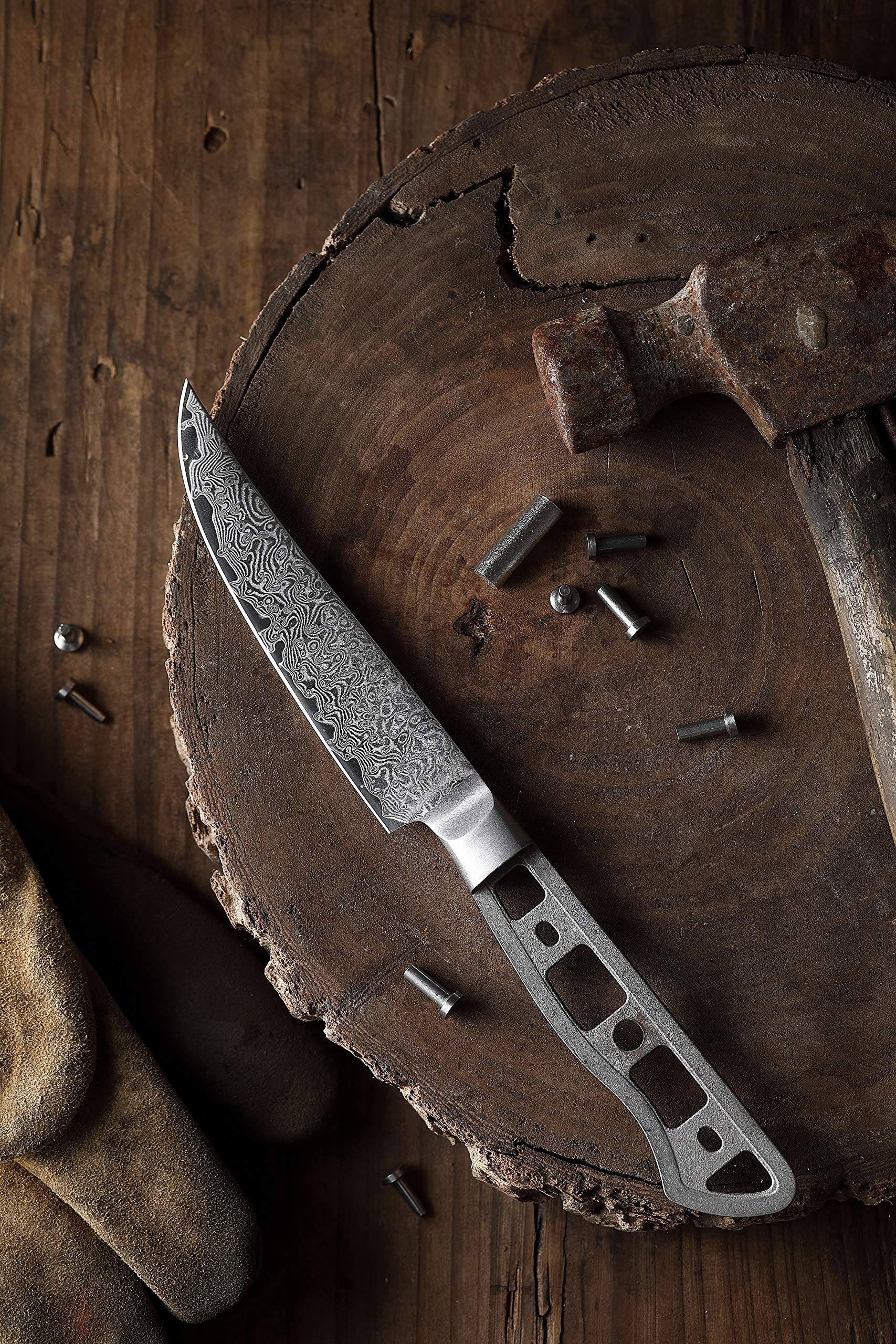 KATSURA Woodworking Project Kit – Steak Knife Blank – 4.5 Inch – Non-Serrated Blade – Japanese Premium AUS 10, 67 Layers Damascus Steel – NO LOGO