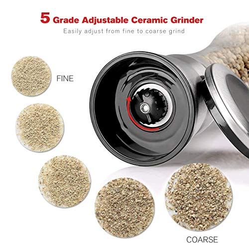 bonris Professional Stainless Steel Salt and Pepper Grinder with Adjustable Coarseness with Five Grinding Level Pepper Mill Grinders Shakers .(Single Package)