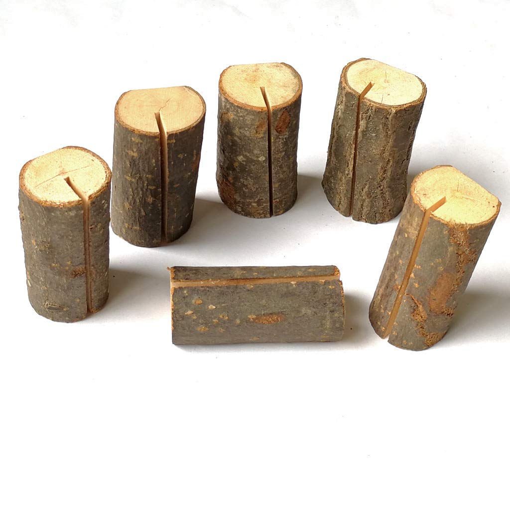 30 Pcs Rustic Wood Place Card Holders Party Wedding Table Numbers Cards Holder Stand Wooden Bark Memo Holder (C)
