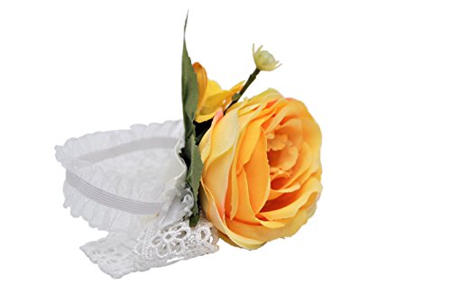 Ansuma Rose Wrist Corsage Wristlet Band Bracelet and Men Boutonniere Set for Wedding Flowers Accessories Prom Suit Decorations (Yellow)