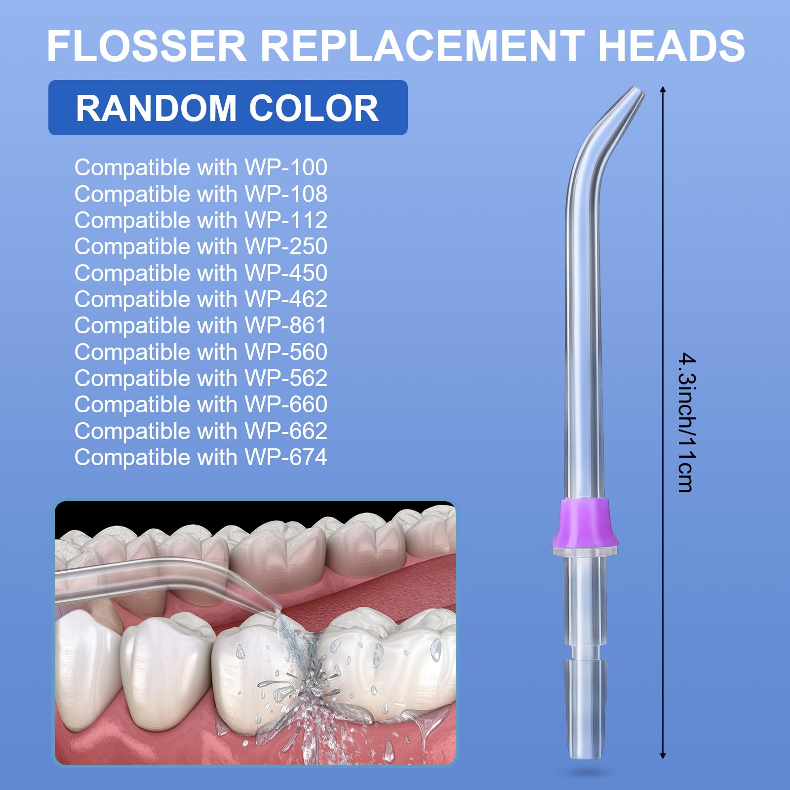 BBTO Oral Hygiene Accessories Standard Water Hose Plastic Handle with Water Flosser Replacement Jet Tip, Compatible with Waterpik Oral Irrigator WP-100 WP-300 WP-660 WP-900 (4 Pieces)