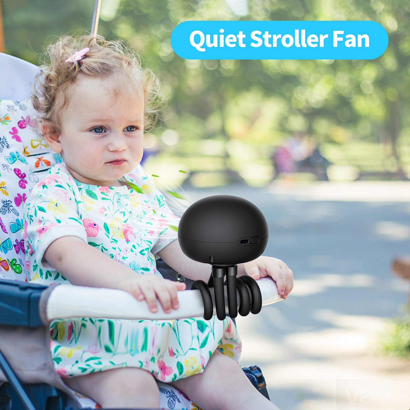 SMARTDEVIL Portable Clip on Stroller Fan, 3000mAh for Baby, 3 Speed Battery Operated Personal Desk Fan with Flexible Tripod, Mini Handheld Fan for Car Seat, Treadmill, Camping (Black(3000mAh))
