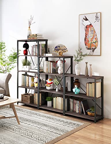 Bookshelf,5-Tier Folding Bookcase,Industrial Book Shelf,Rustic Wood Storage Shelves,Tall Bookshelf,Shelves For Bedroom,Office,Kitchen,Living Room,Study Room,No Assembly Folding Bookshelf,Black