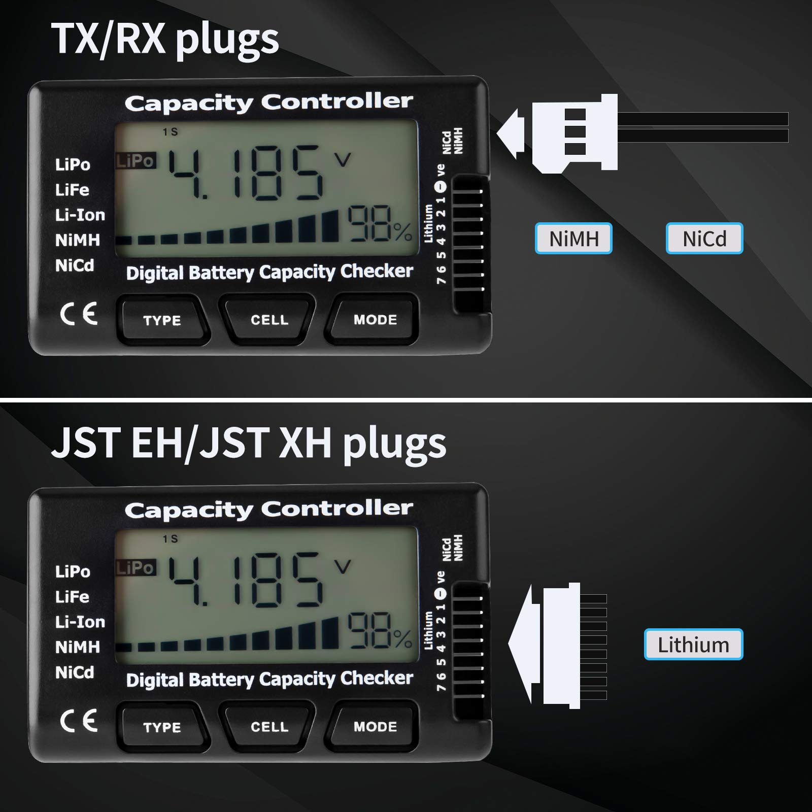 Digital Battery Capacity Tester, Battery Capacity Voltage Checker Controller Tester with LCD for LiPo Life Li-ion NiMH Battery