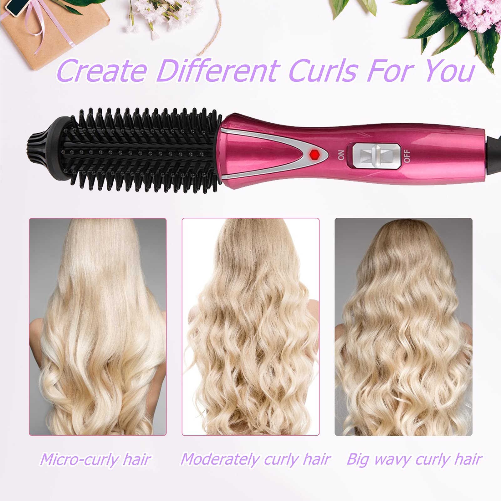 Electric Professional Anti-Scald Curling Brush with Instant Heat Up for All Hair Types (US Plug, 110-240V)