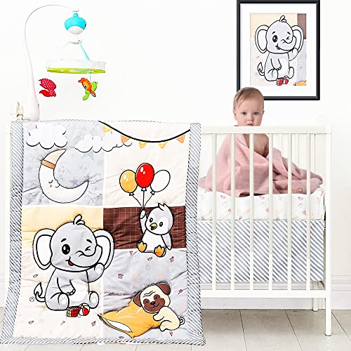 Orange Infinity 4 Piece Dreamland Crib Bedding Sets for Boys and Girls for Standard Size Crib | Nursery Baby Bedding Set of Crib Fitted Sheet, Crib Quilt, Dust Ruffle & Pillow Case, Grey