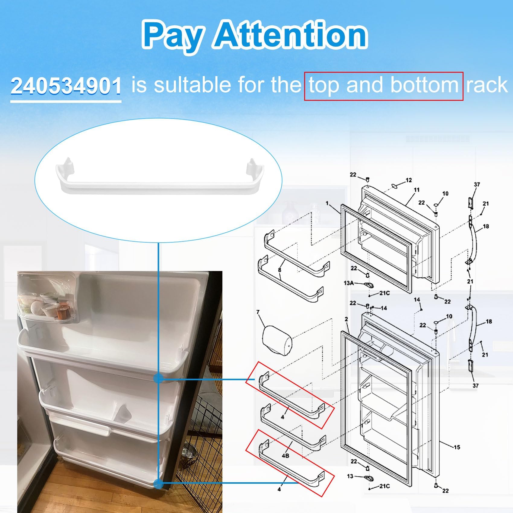 240534901 Door Shelf Rack Bar (2PACK)Compatible with frigidaire or kenmore Refrigerator Replacement Shelves Door Retainer frigidaire Door Shelf Replacement-240534901,AP3214630,948954,AH734935,PS734935