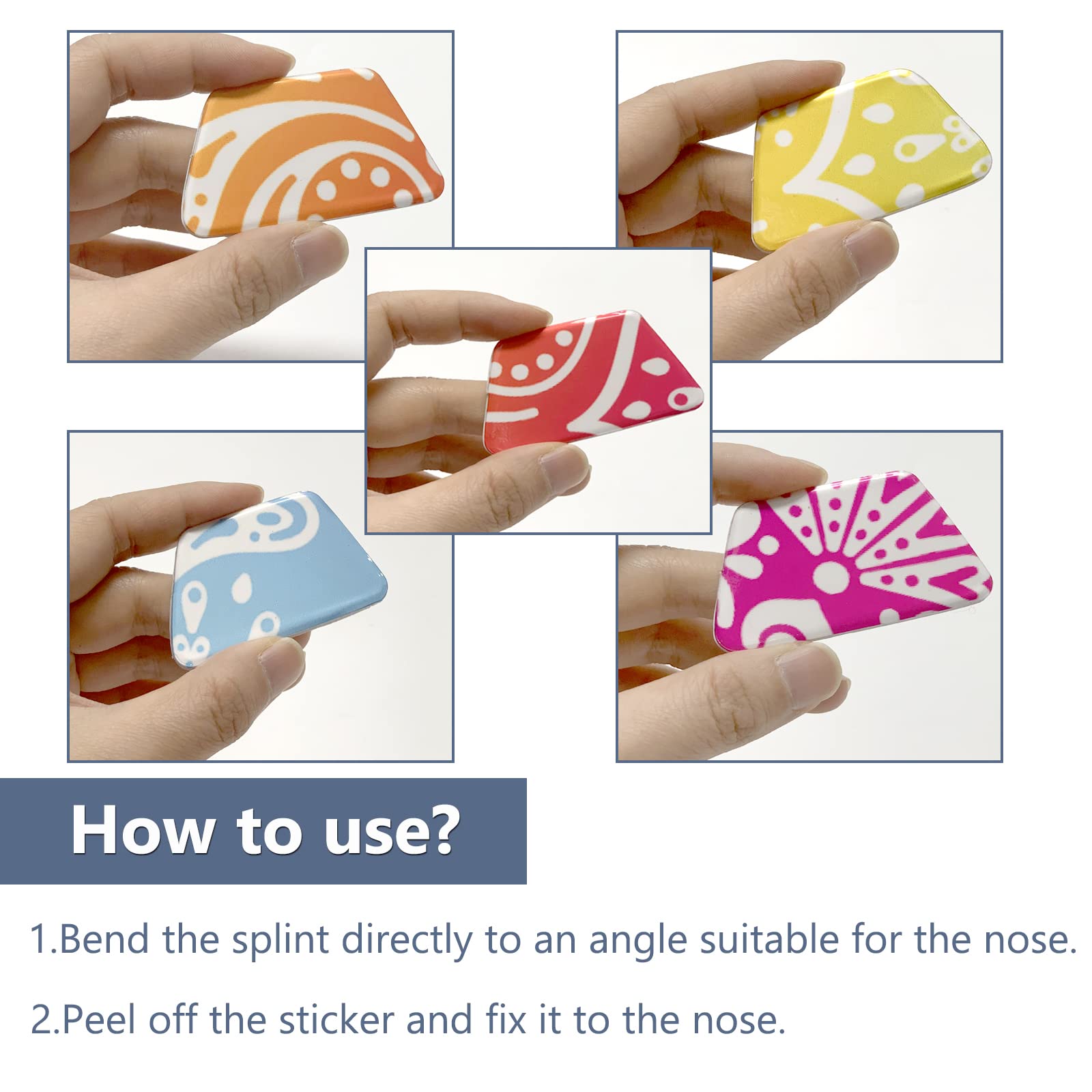 MUROCEA Aluminum Nasal Splints, External Nose Support Protector for Rhinoplasty Septoplasty, Nose Brace Fracture, ENT, Orthopedic Immobilization, Random Pattern, 5Pcs (S)