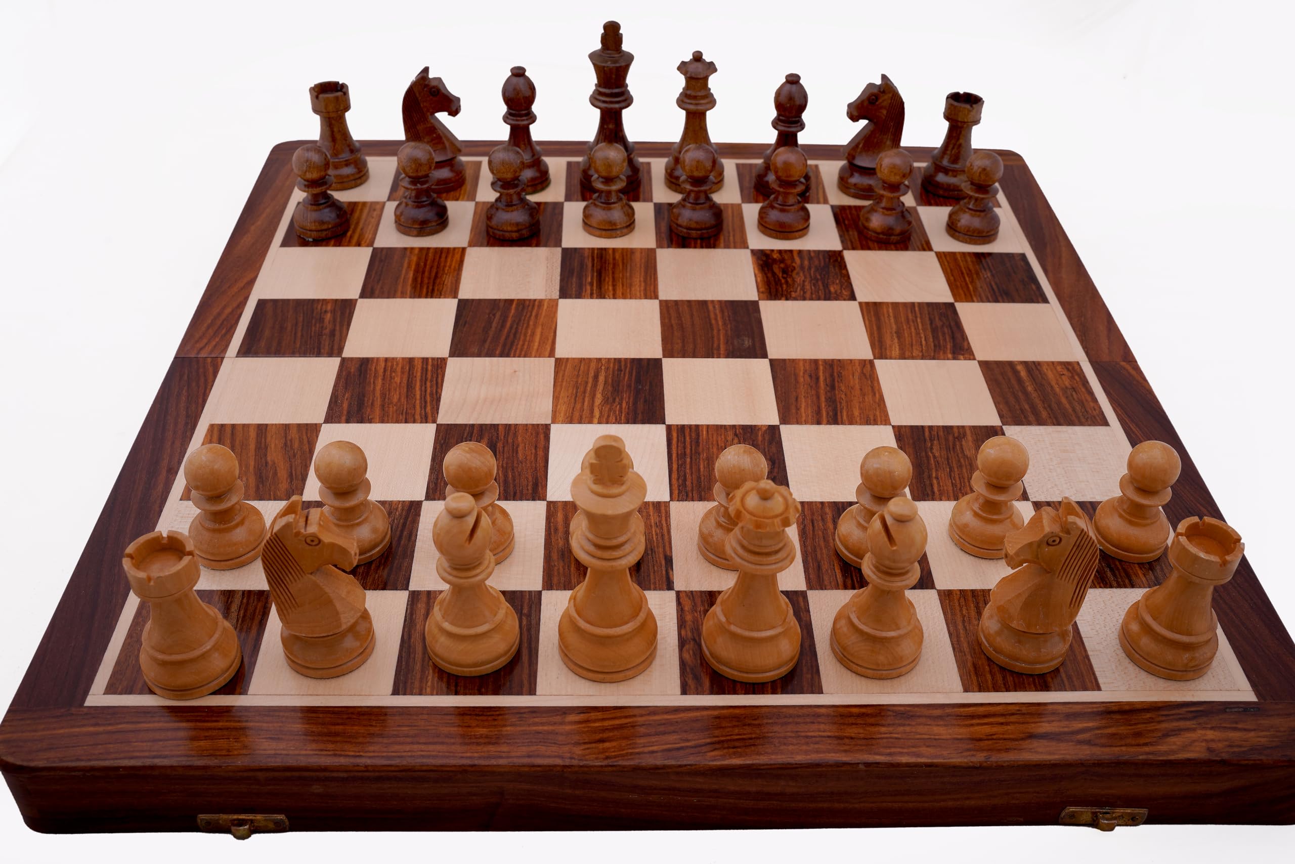 BCBESTCHESS Set, Premium Quality, Handcrafted Rosewood Unique Chess Board Set, Foldable Secure Storage for Magnetic Pieces with Extra Queens, Chess Set for Kids and Adults, Brown (16x16 Inches)