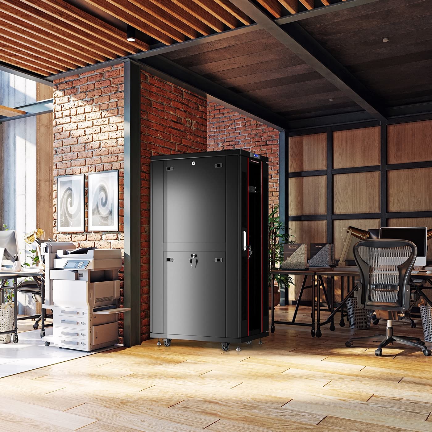 Server Rack - Locking Cabinet - Network Rack Cabinet Enclosure - 32U - Rack Mount - 39 Inch Deep - Server Cabinet - on Wheels - Shelf - Cooling Fan - Thermostat - Sysracks - SRF