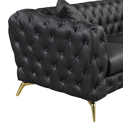 P PURLOVE Modern 3 Seater Sofa with Sturdy Metal Legs, PU Upholstered 3 Seater Sofa with Button Tufted Back, 3 Seater Sofa Couch for Living Room,Bedroom, Small Space, Black