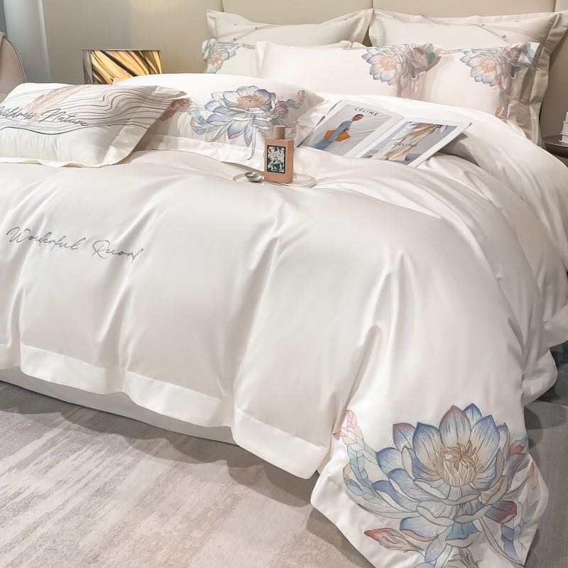 Duvet Cover 4 Pieces Set, Embroidery, Cotton Queen Size