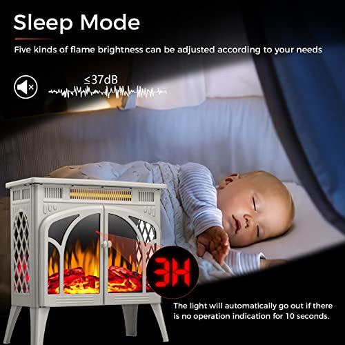 Antarctic Star Electric Fireplace Stove, Electric Fireplace Heater Freestanding with 3D Logs and Realistic Flame, Remote Control, Overheating Protection & All Steel Design, Adjustable Brightness Beige