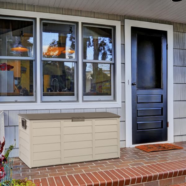 75 Gallon Large Deck Box,Outdoor Resin Storage Boxes,260L Garden Plastic Storage Bin,Lockable & Waterproof Container Bins for Patio Furniture,Cushions,Pool Float,Garden Tools,Doubles as Extra Seating