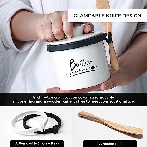 Butter Crock Butter Keeper with Knife and Perfect Silicone Seal French Butter Dish with Lid for Countertop, No More Hard Butter Good Kitchen Gift, White