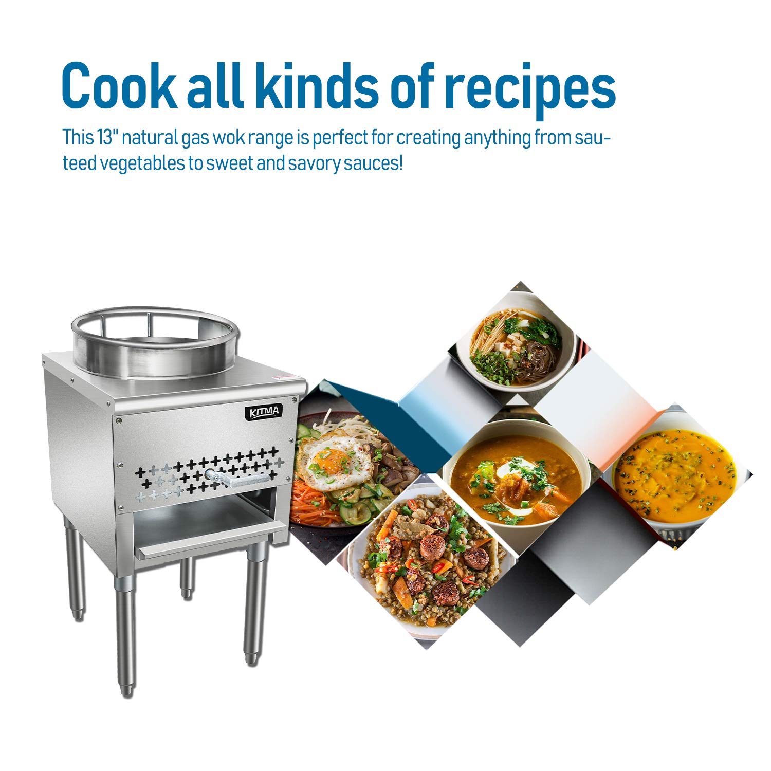 KITMA 16" Gas Wok Range - Commercial Liquid Propane Restaurant Equipment, 110,000 BTU