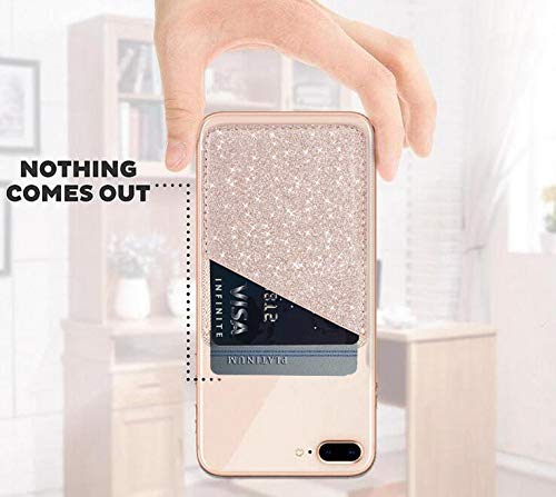 Phone Card Holder Cell Phone Stick On Phone Glitter PU Leather Sleeve Credit for iPhone Samsung Most Smartphones (Rose/Gold)