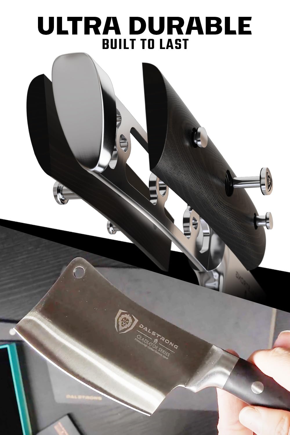 Dalstrong Meat Cleaver Knife -4.5"- Gladiator Series Elite-Heavy Duty Giftable Kitchen Knife - Black Handle-Razor Sharp Knife-Forged High Carbon German Steel -w/Sheath-NSF Certified