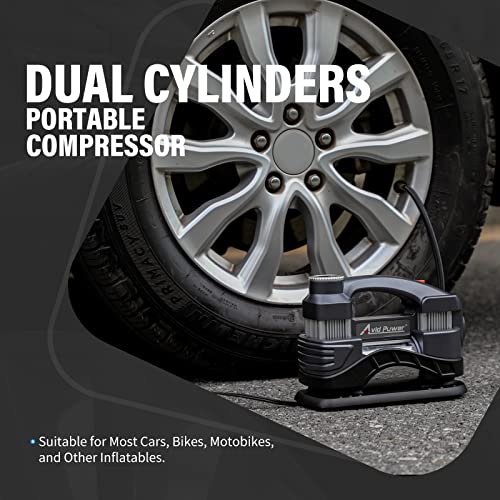 AVID POWER 12V DC Tire Inflator Portable Air Compressor with Heavy Duty Dual Cylinders for Fast Inflation, Auto Shut-Off Tire Pump with Digital Pressure Gauge, LED Light, Air Inflator for Tires