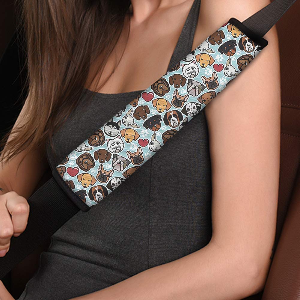 FUSURIRE 2 Pcs Cute Puppy Dog Pattern Seat Belts Covers for Kids Adults,Soft Comfort Shoulder Strap Pads,Helps Protect You Neck and Shoulder from The Seat Belt