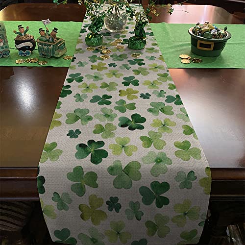 ARKENY St Patricks Day Lucky Green Shamrock Butterfly Table Runner 13x72 Inches,Seasonal Burlap Farmhouse Indoor Kitchen Dining Table Decoration for Home Party