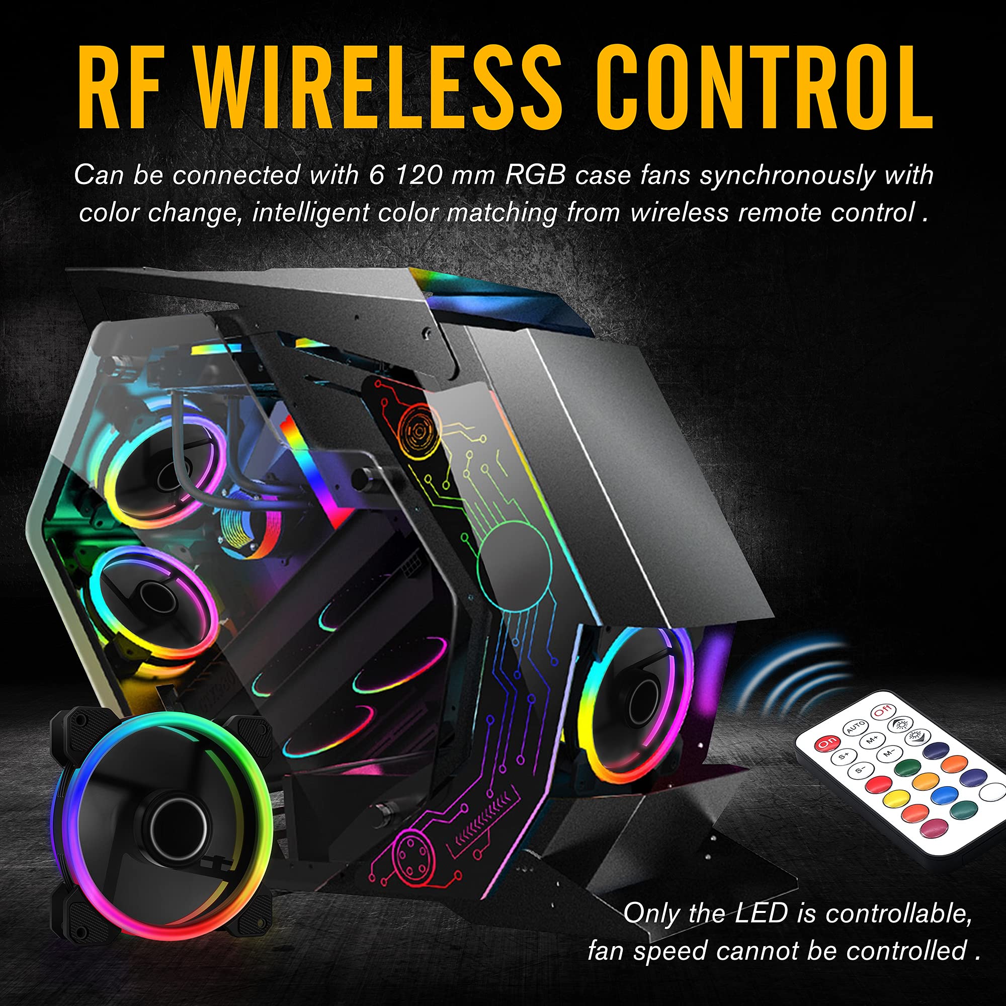 EZDIY-FAB Dual Ring 120mm RGB Case Fan 5-Pack,Quiet Edition High Airflow Adjustable Color LED Case Fan for PC Cases, CPU Coolers with Remote Controller