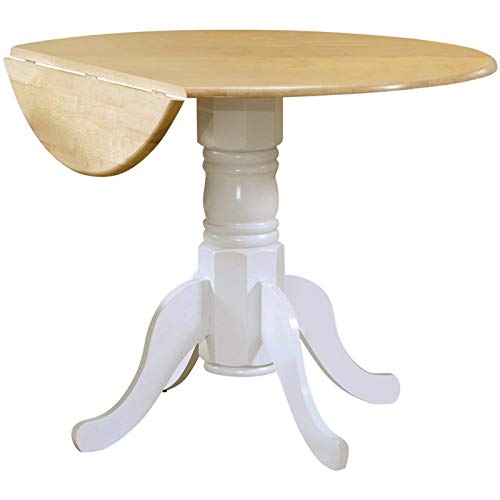 BOWERY HILL Round Drop Leaf Dining Table in Natural Brown and White