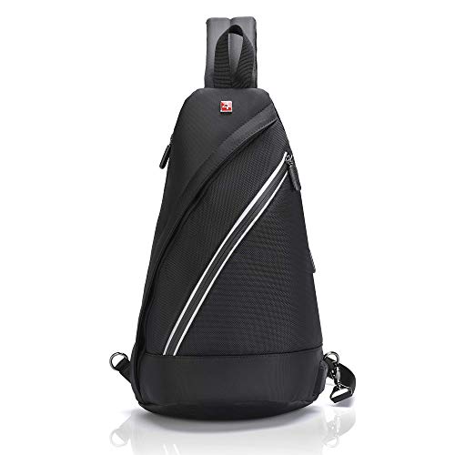 all4way Sling Backpack Tablet - Swiss Design with fast USB Charging - RFID Anti Theft Travel Biking Bag (10.2, Black)