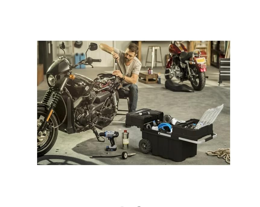 24in Rolling Tool Box, Portable Black Resin Toolbox