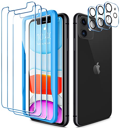 CANSHN 3 Pack Screen Protector for iPhone 11 [6.1 inch] + 3 Pack Tempered Glass Camera Lens Protector with Easy Installation Frame, Anti-Scratch, Case Friendly, 9H Hardness, HD Clear Film [6 Pack]