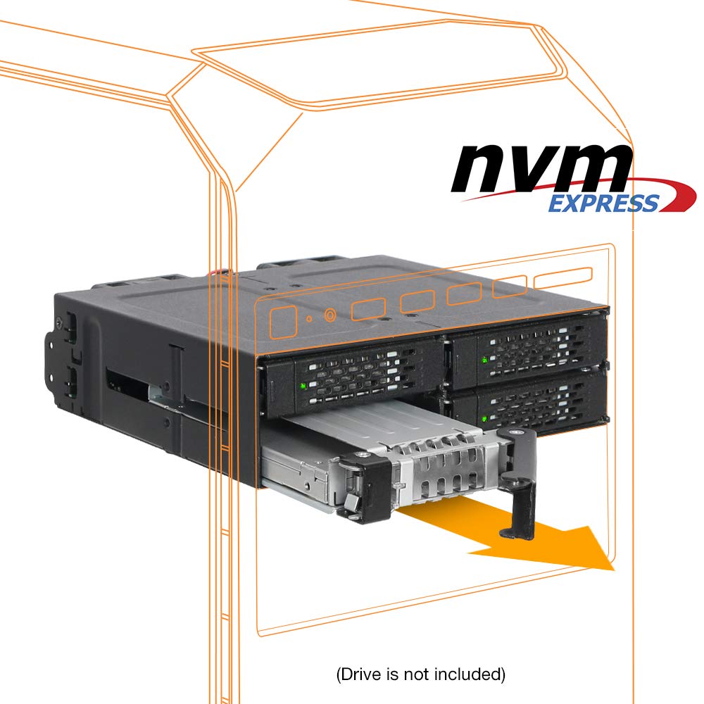 ICY DOCK 4 Bay 2.5 NVMe U.2/U.3 SSD PCIe 4.0 Rugged Mobile Rack Enclosure for 5.25" Bay (4 x Mini-SAS HD) | ToughArmor MB699VP-B
