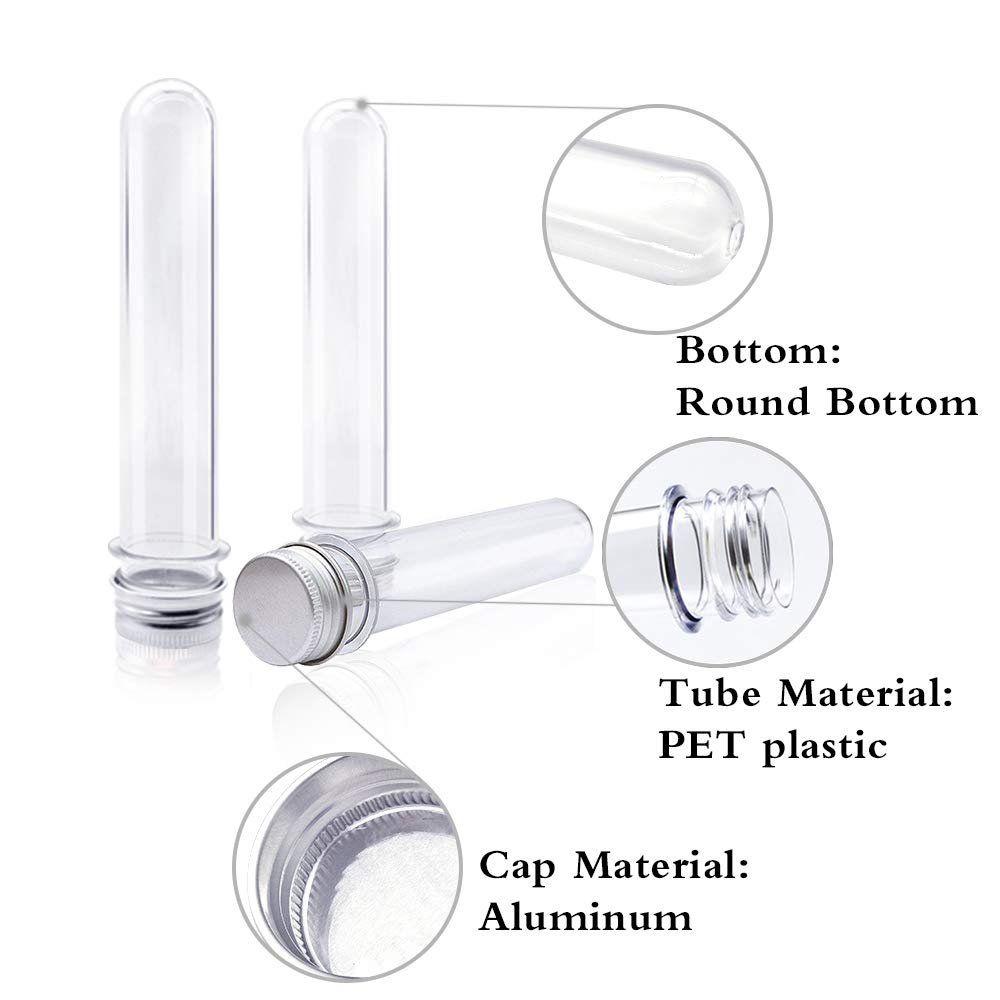 Clear Plastic Test Tubes with Caps,20pcs 25x140mm(45ml) Clear Tubes with 2 Funnel for Scientific Experiments, Party, Decorate The House, Candy Storage